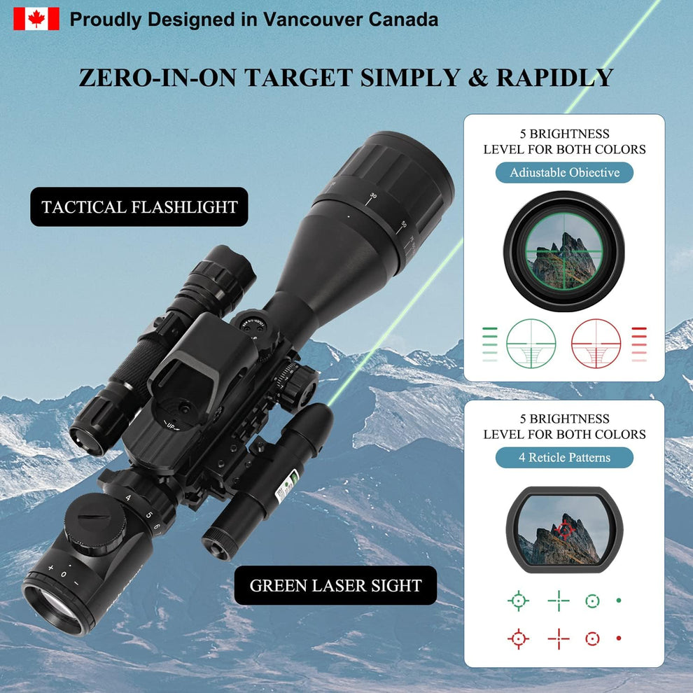 Fetch Falcon 4-16X50 Rifle Scope with Red/Green Reticle and Rangefinde